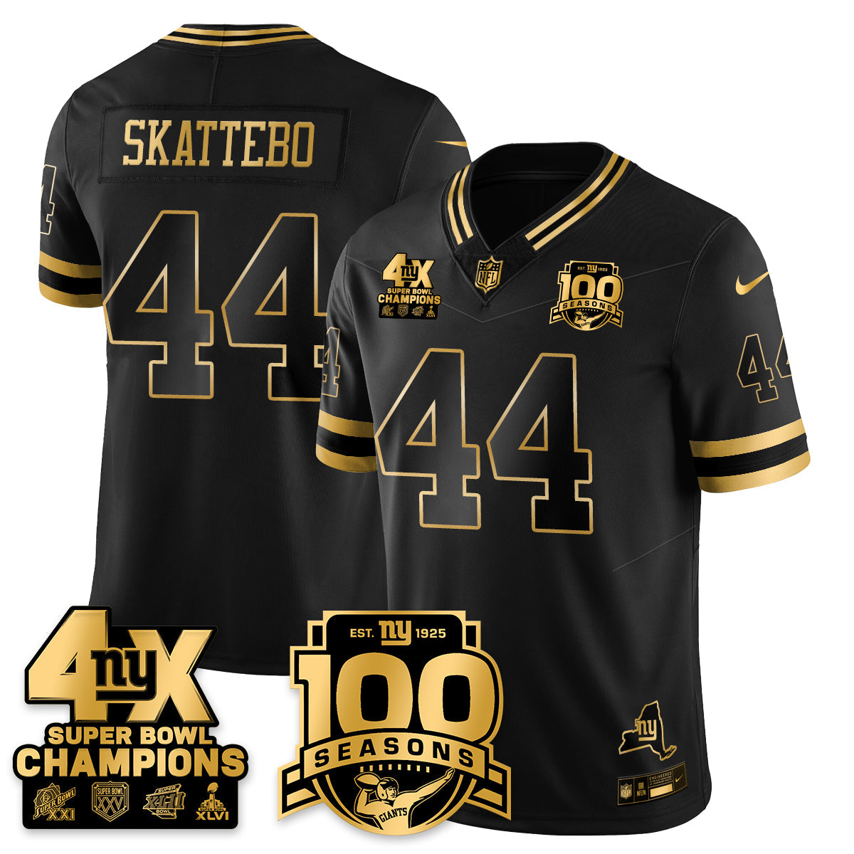 NYG 4-Time Champions Limited Gold Jersey- 100th Season - All Stitched ...